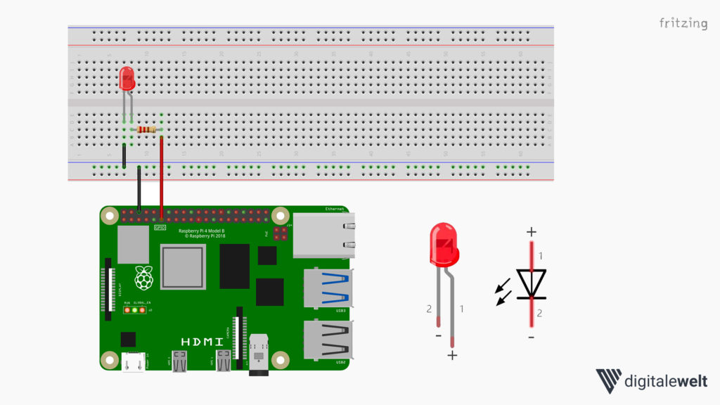Raspberry Pi: LED ansteuern (GPIO) - digitalewelt Raspberry Pi: LED ansteuern (GPIO) - digitalewelt